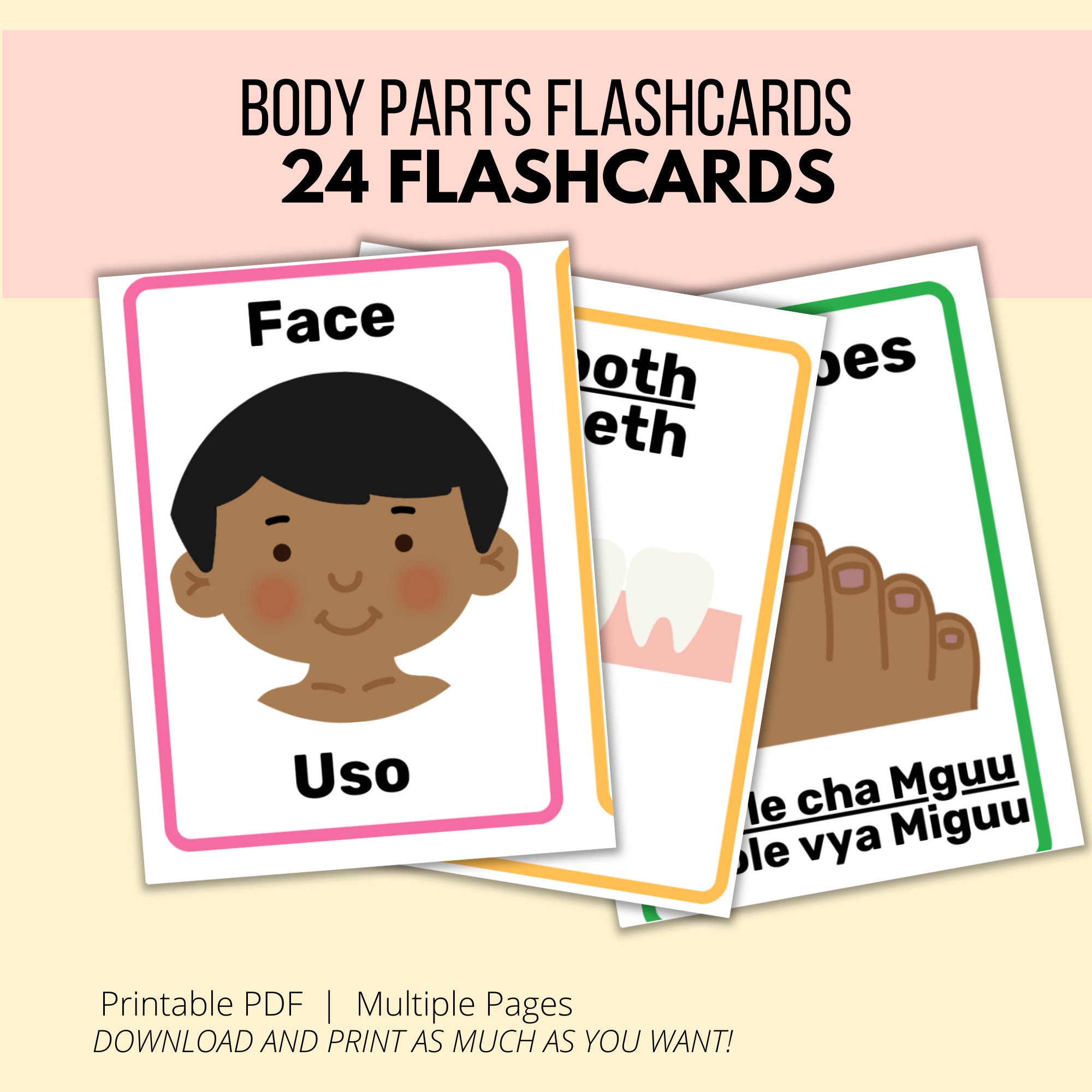 Body Parts Flashcards English & Swahili - Etsy