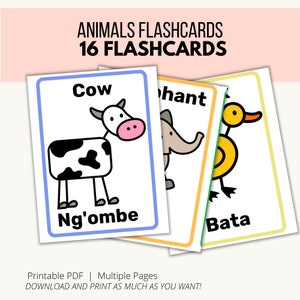 Animal Flashcards, English & Swahili, Bilingual, Preschool - Etsy