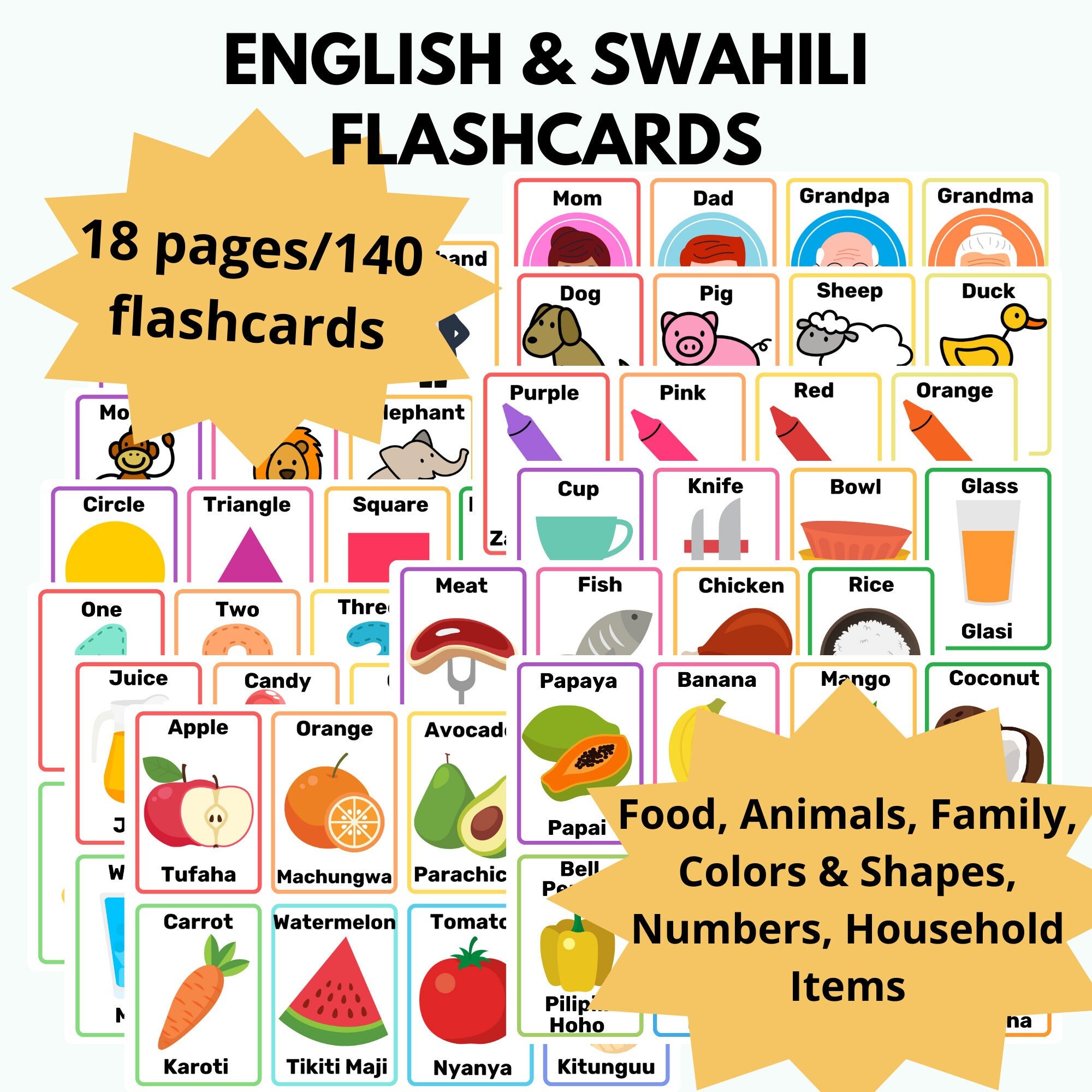 First Words Flashcards Bundle English & Swahili Bilingual - Etsy