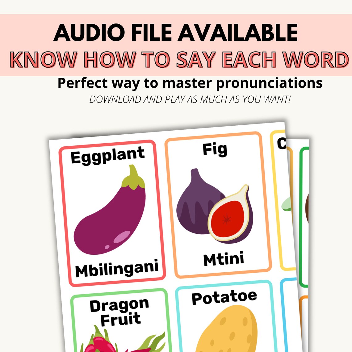 Fruits & Vegetables Flashcards, English/swahili, Bilingual ...