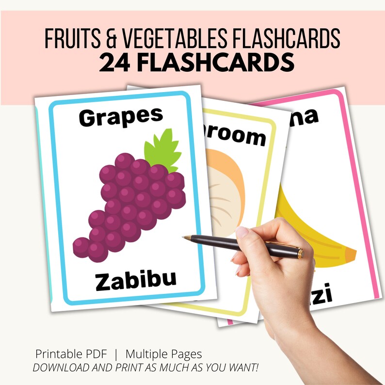 Fruits & Vegetables Flashcards, English/swahili, Bilingual ...