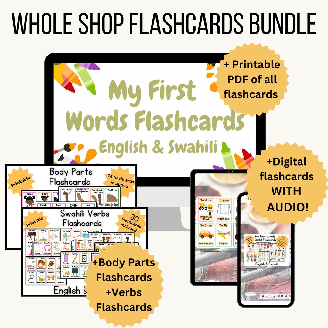 Whole Shop Flashcards Bundle, English & Swahili, Bilingual ...