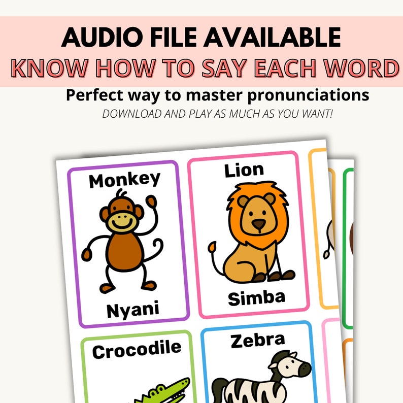 Animal Flashcards, English & Swahili, Bilingual, Preschool - Etsy
