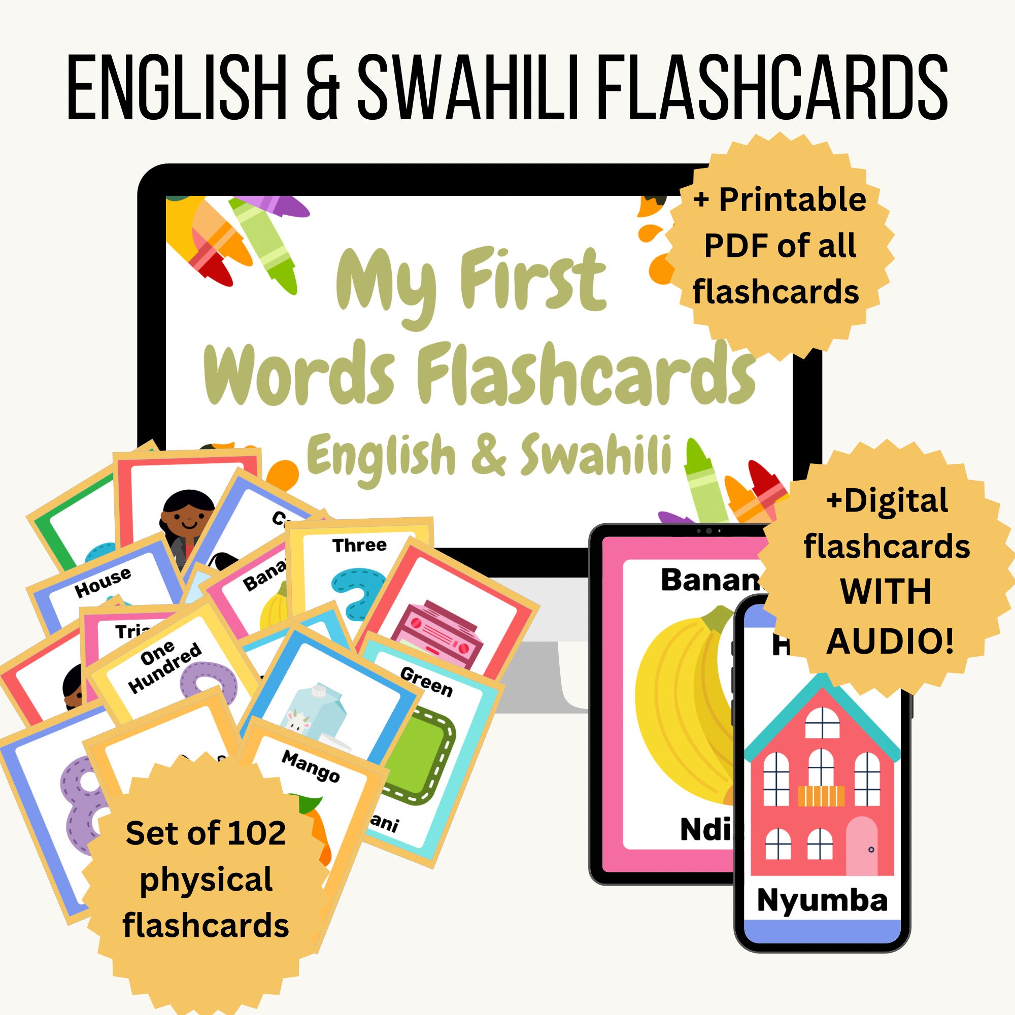 English & Swahili Flashcards All Access Bundle - Etsy
