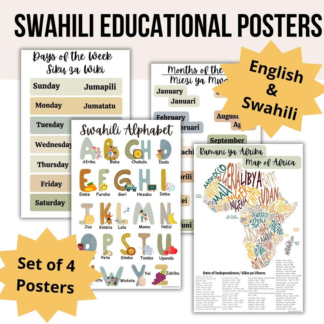 Swahili Education Posters - Bilingual Learning (digital Download) - Etsy