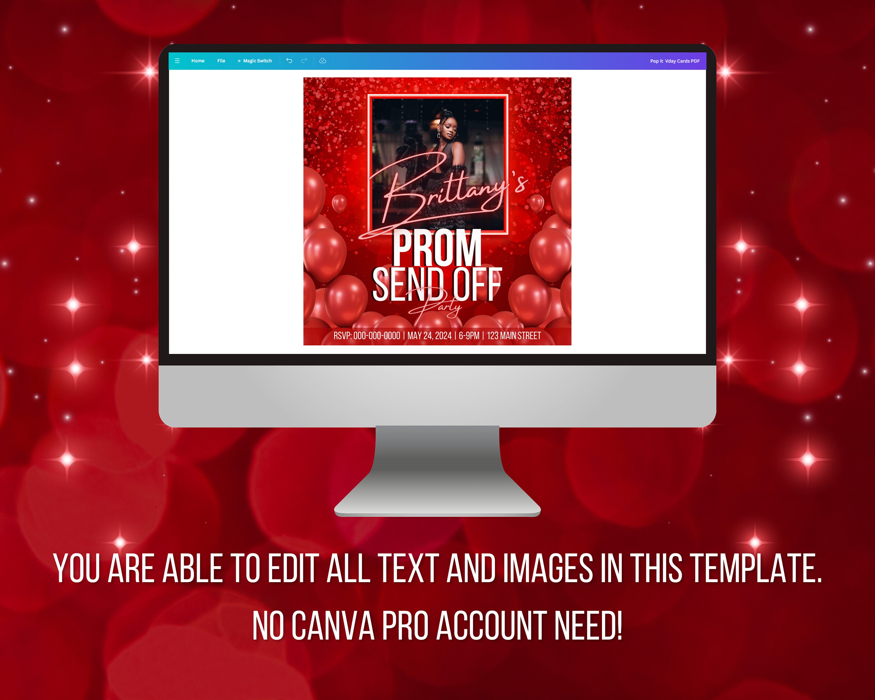 Canva Template Red Prom Invitation Flyer | Red Prom Dress | Prom ...