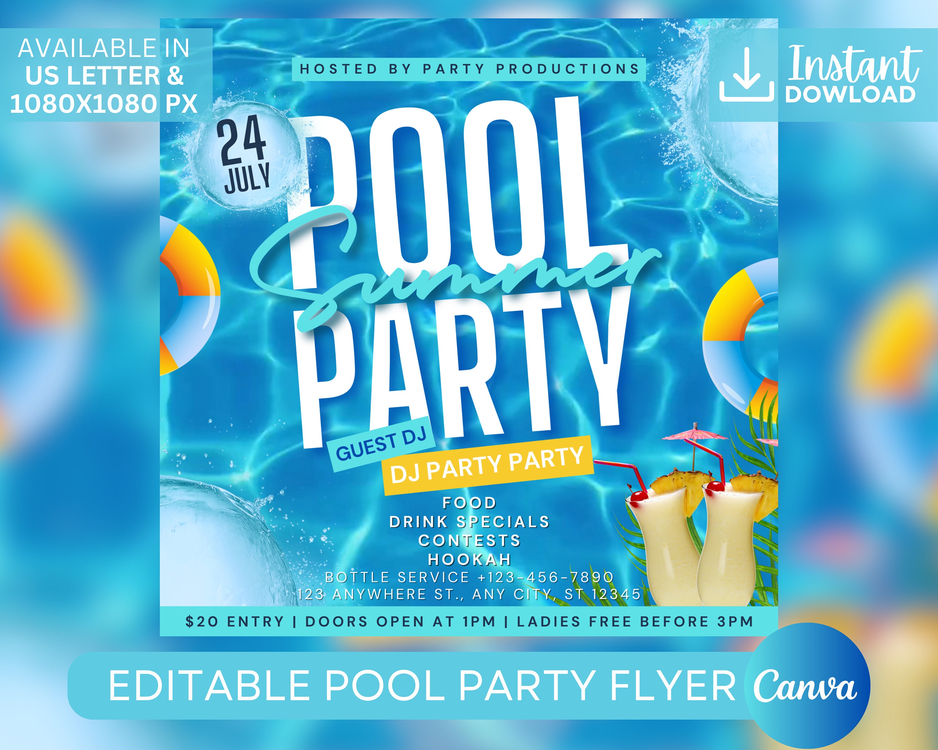 Canva Template Animated Invitation Pool Party Flyer Template | Pool ...