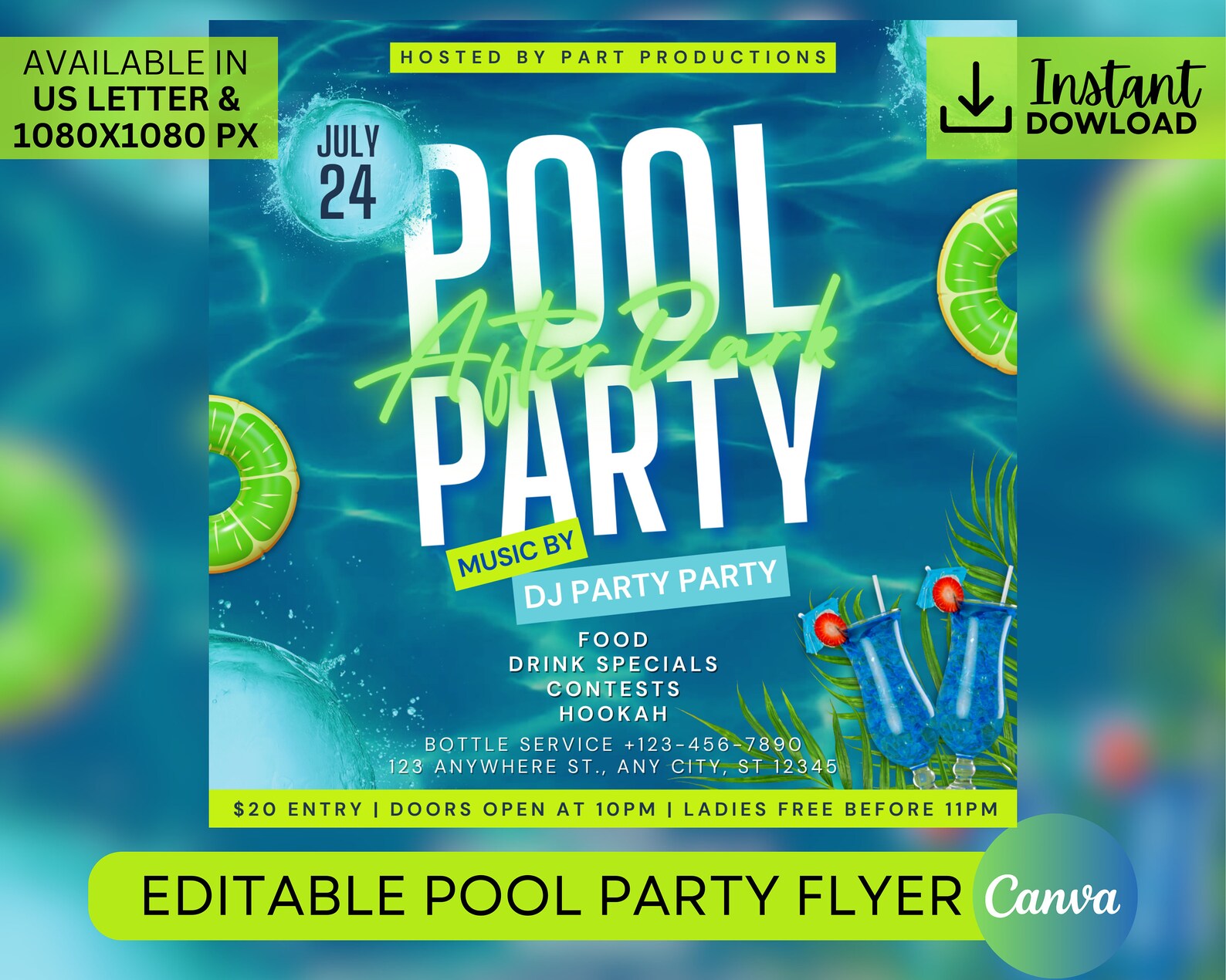 Canva Template Animated Invitation Pool Party Flyer Template | Pool ...