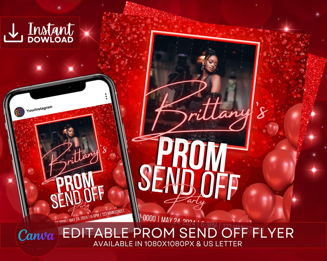 Canva Template Red Prom Invitation Flyer | Red Prom Dress | Prom ...