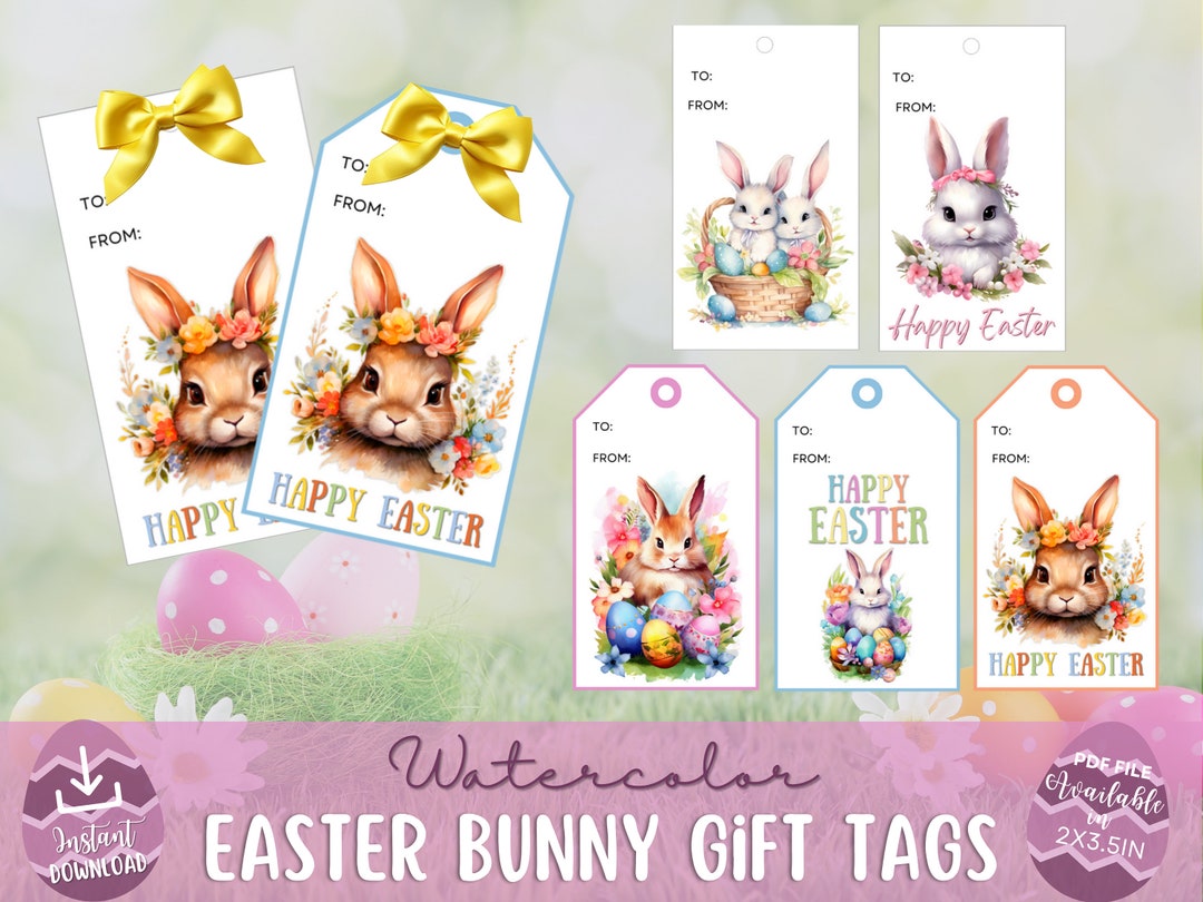 Easter Printable Watercolor Bunny Gift Tags | Easter Basket Tags ...