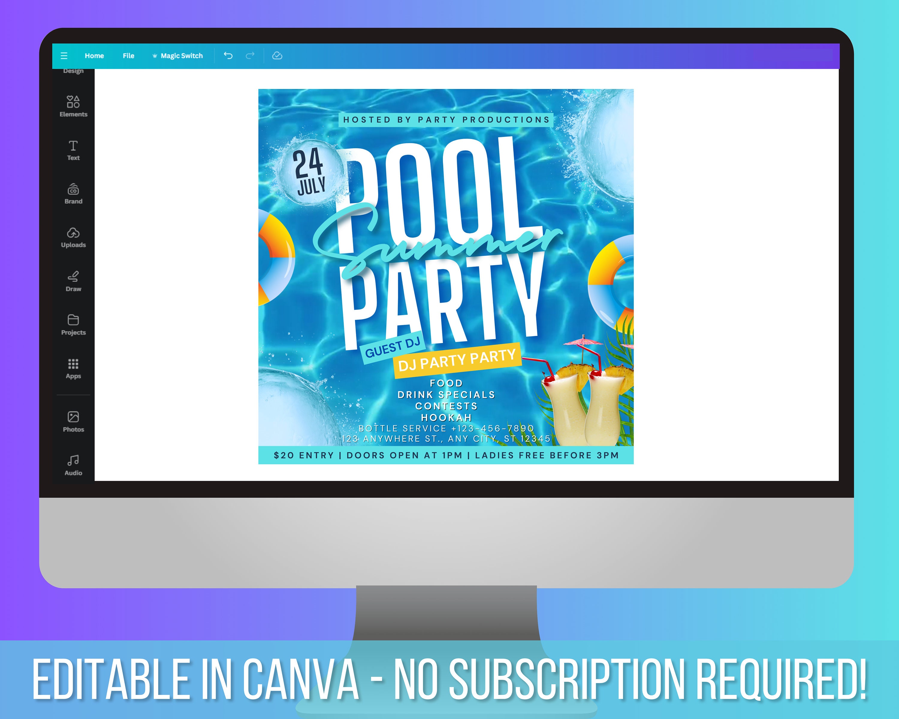 Canva Template Animated Invitation Pool Party Flyer Template | Pool ...
