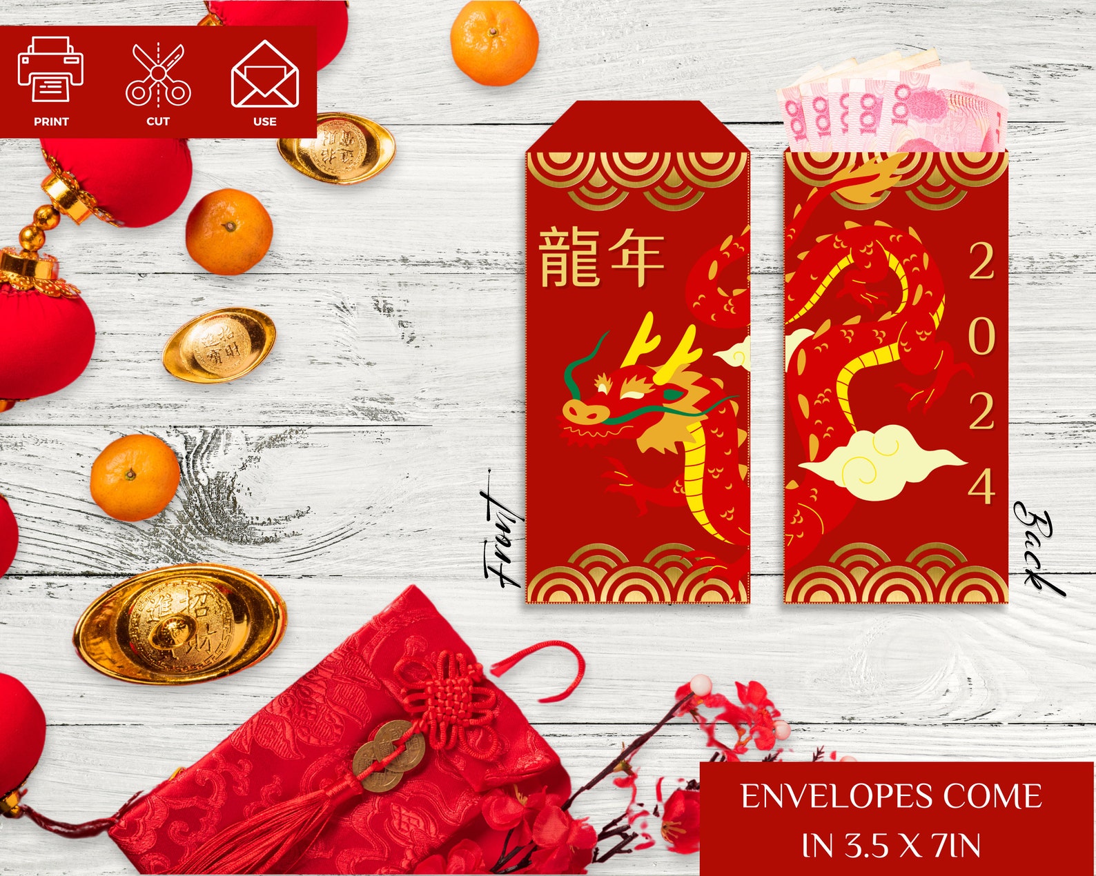 Year of the Dragon Red Envelope Set Chinese New Year 2024 Money ...