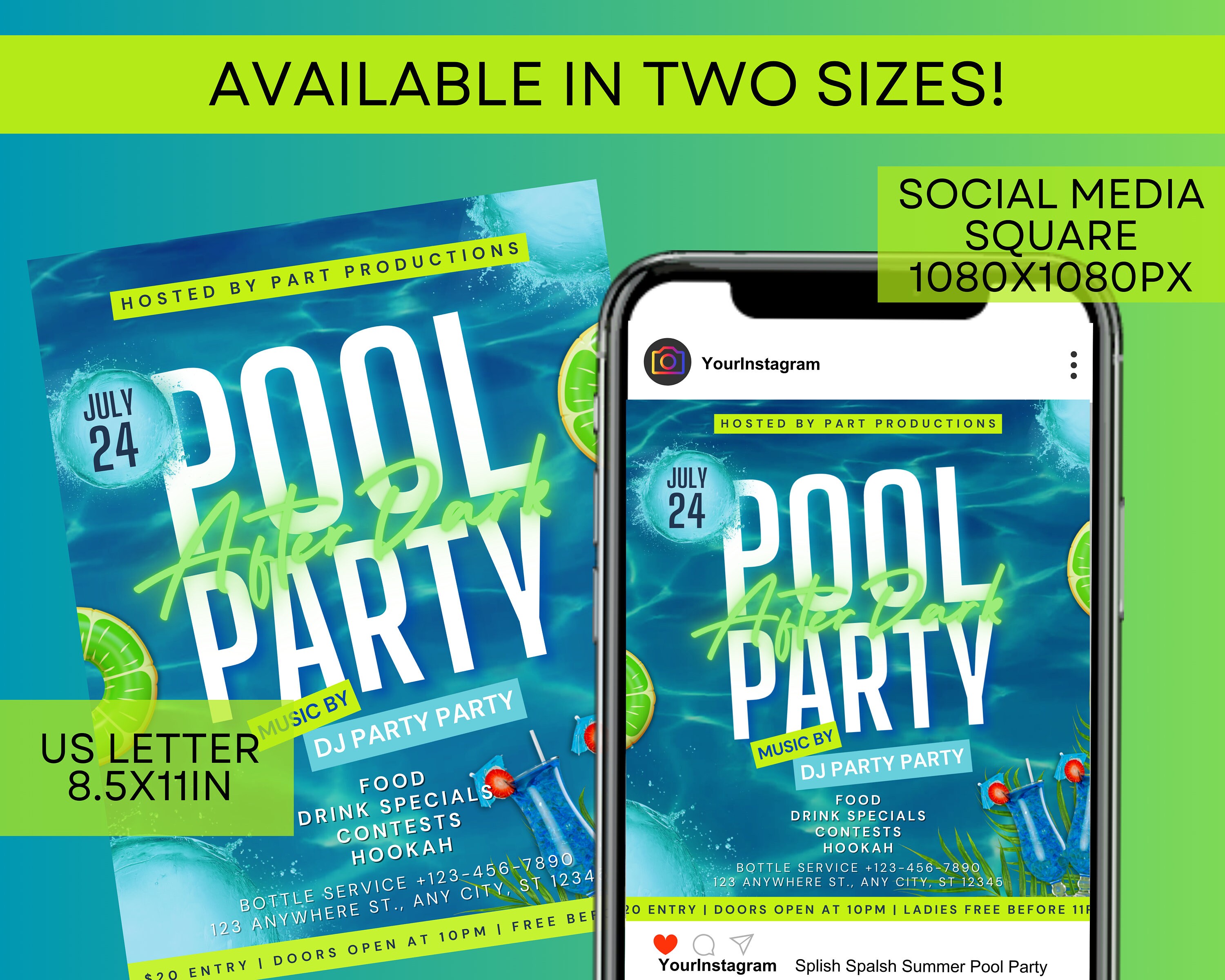 Canva Template Animated Invitation Pool Party Flyer Template Pool Party ...