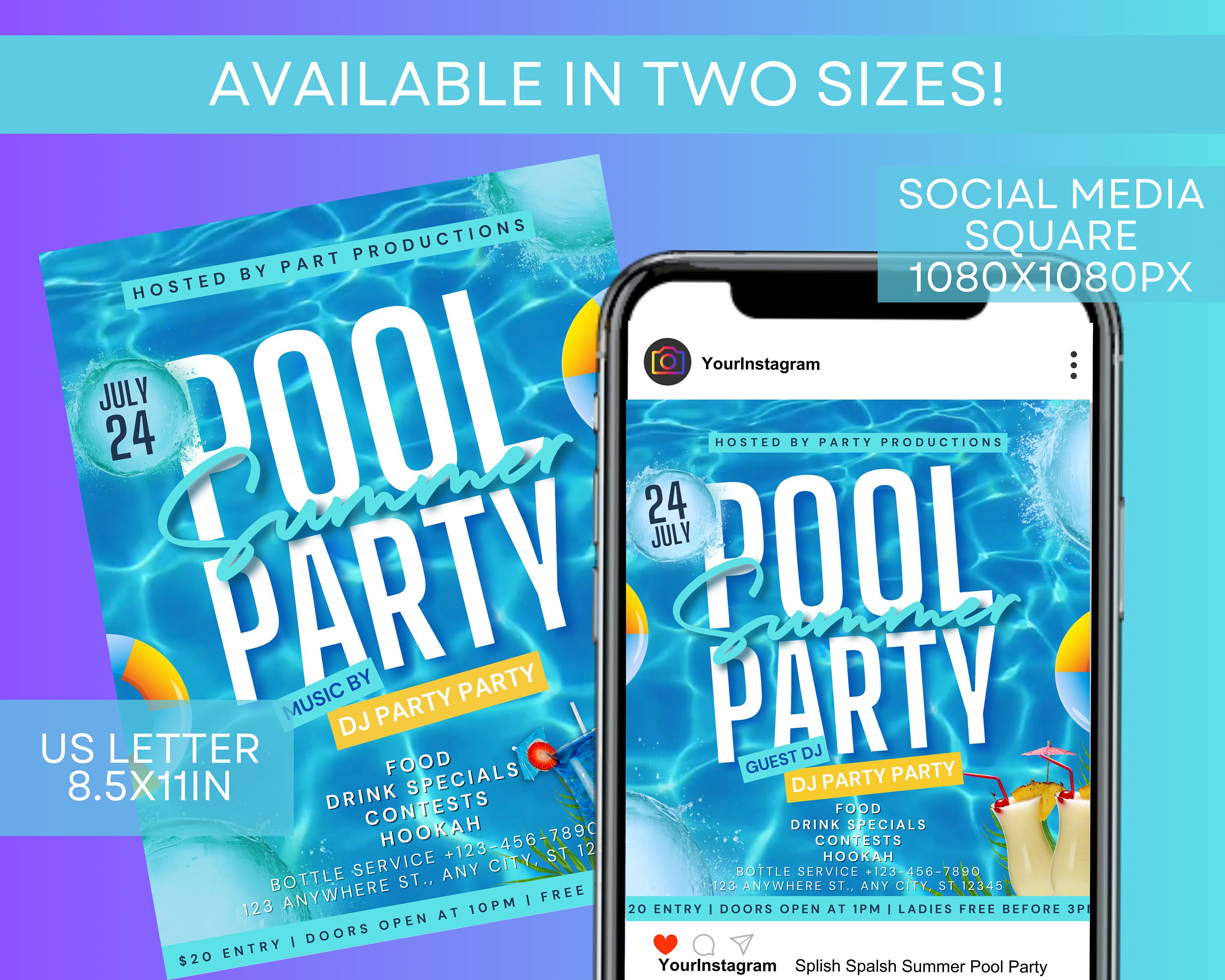 Canva Template Animated Invitation Pool Party Flyer Template | Pool ...