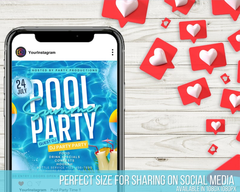 Canva Template Animated Invitation Pool Party Flyer Template | Pool ...