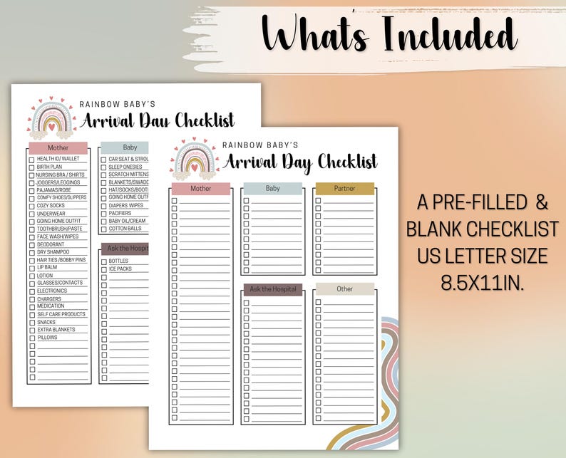 Boho Rainbow Baby Arrival Day Checklist | Hospital Packing List for ...