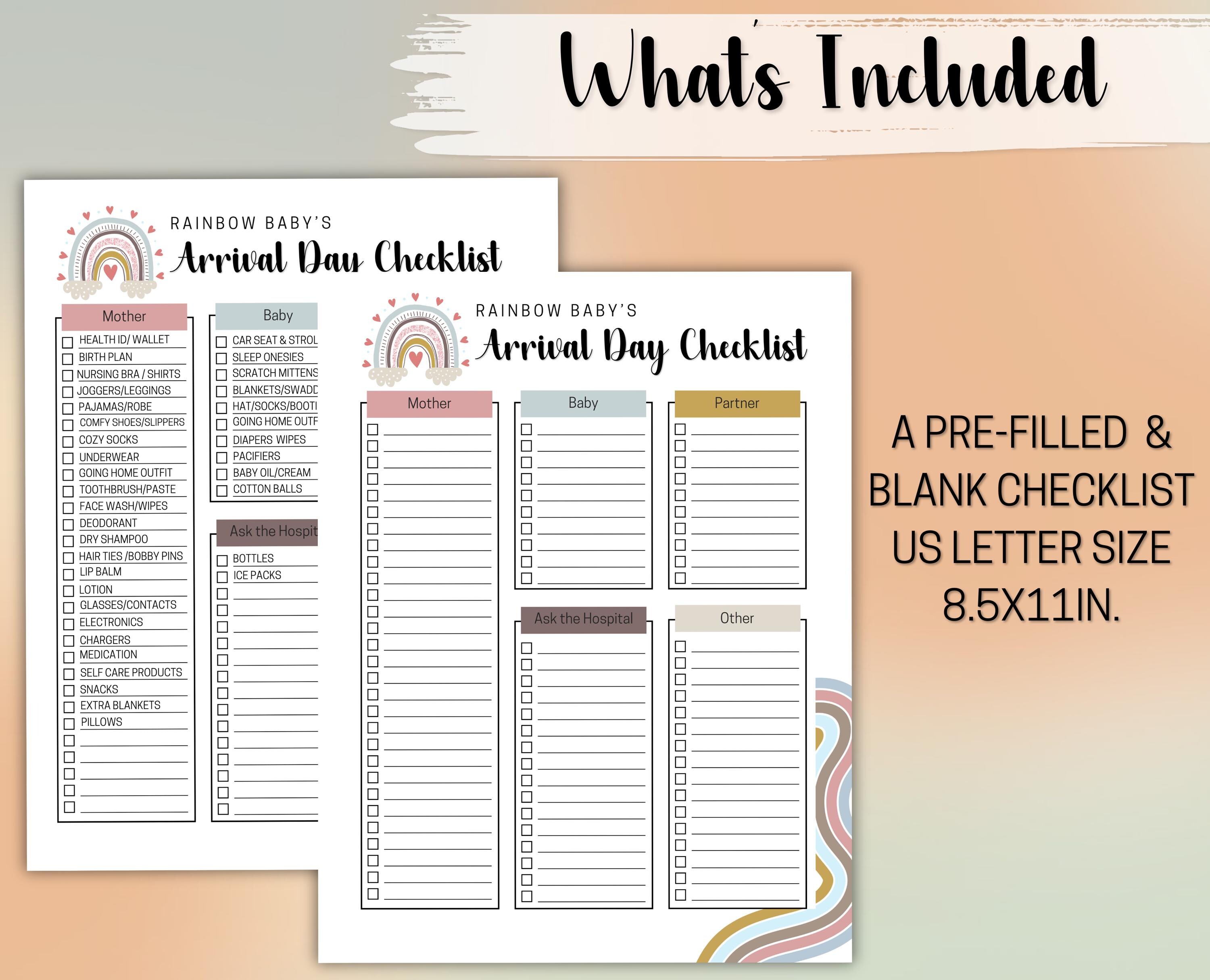 Boho Rainbow Baby Arrival Day Checklist | Hospital Packing List for ...