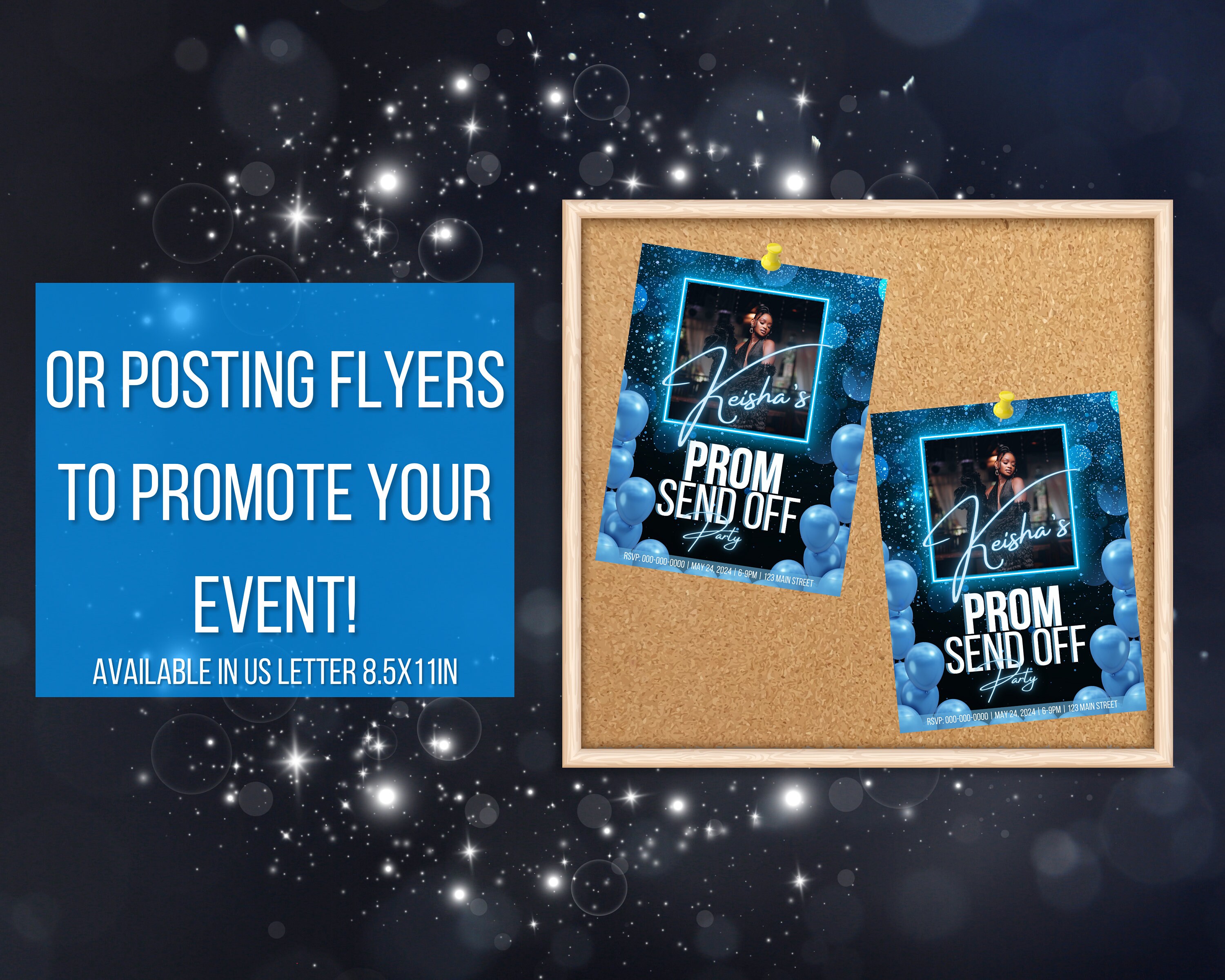 Canva Template Blue Prom Invitation Flyer | Blue Prom Dress | Prom ...