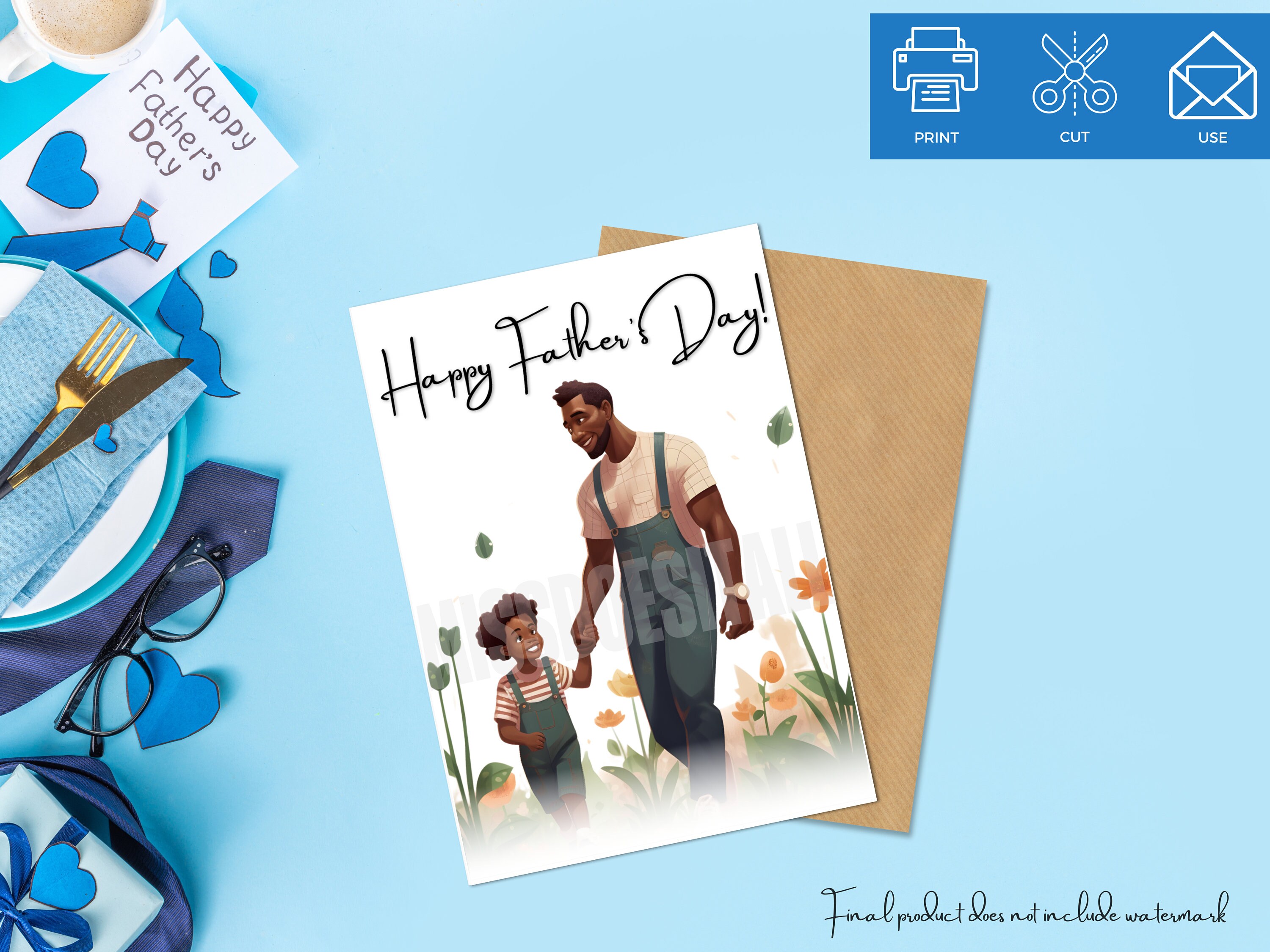 African American Fathers Day Card Bundle Black Dad Cards Printable