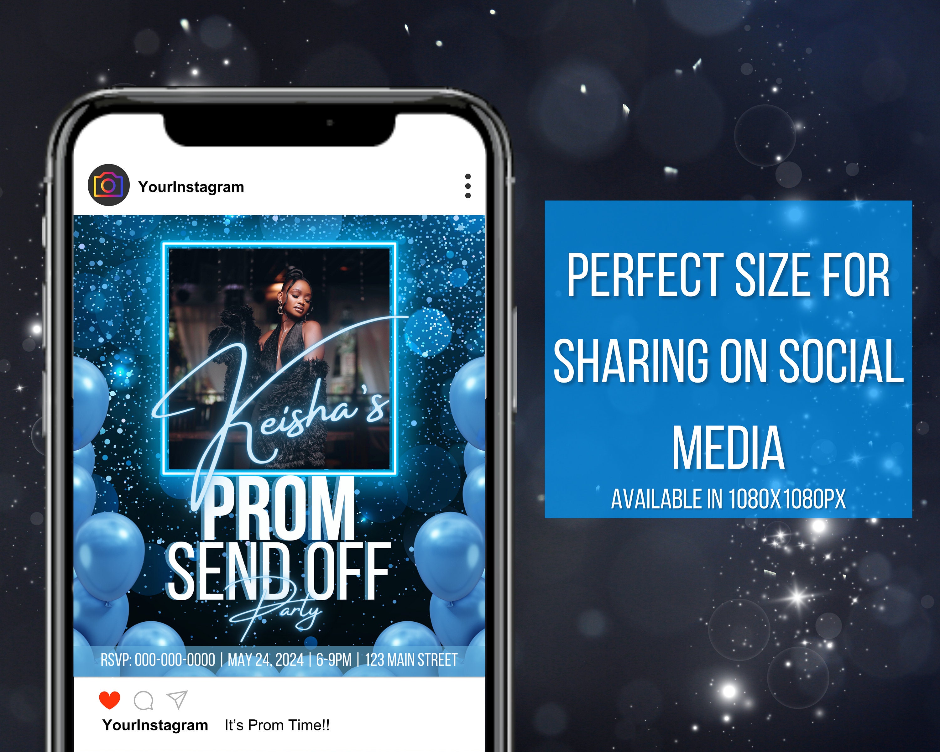 Canva Template Blue Prom Invitation Flyer | Blue Prom Dress | Prom ...