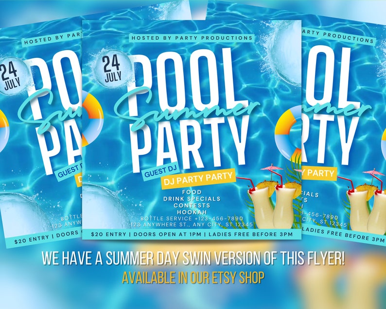 Canva Template Animated Invitation Pool Party Flyer Template | Pool ...