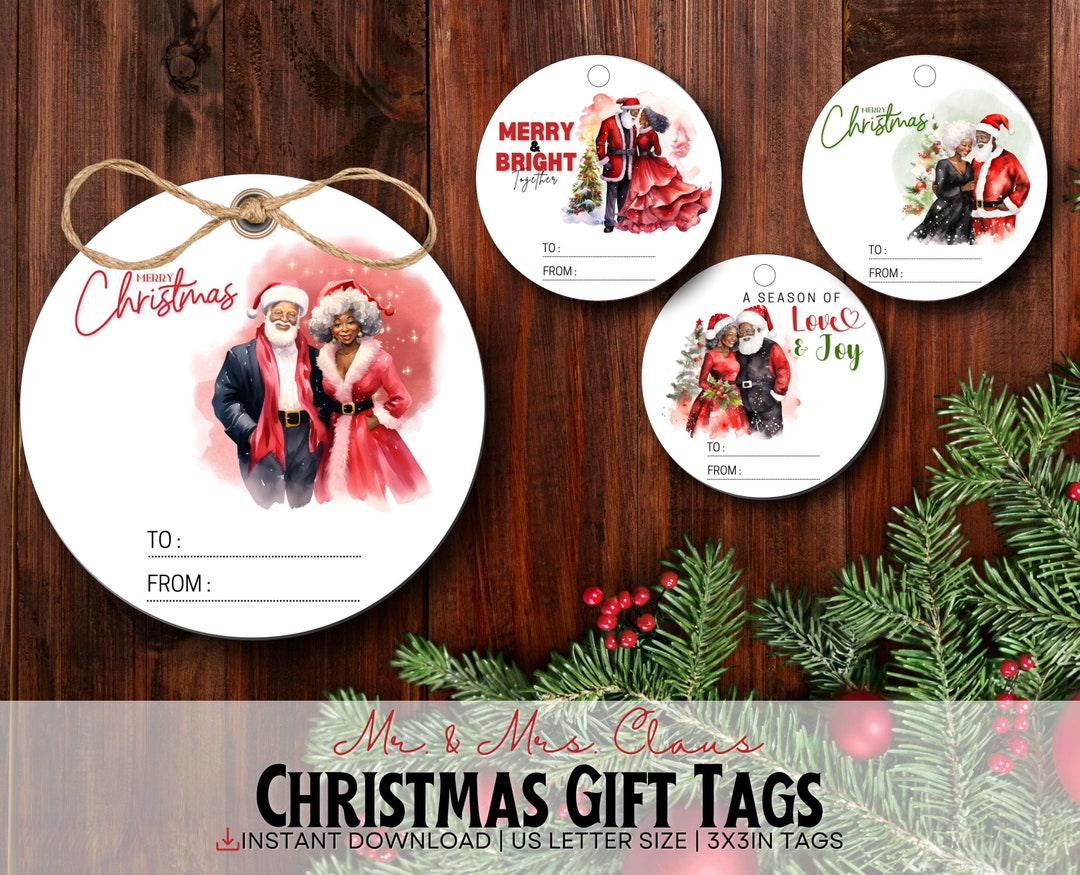 Black Santa & Mrs. Claus Printable Christmas Gift Tags African American ...