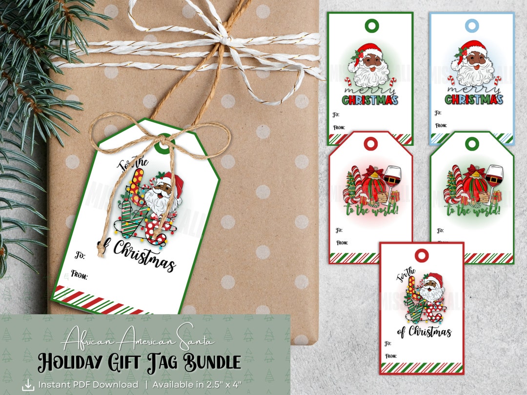 African American Christmas Gift Tags | Black Santa Gift Tags Bundle ...