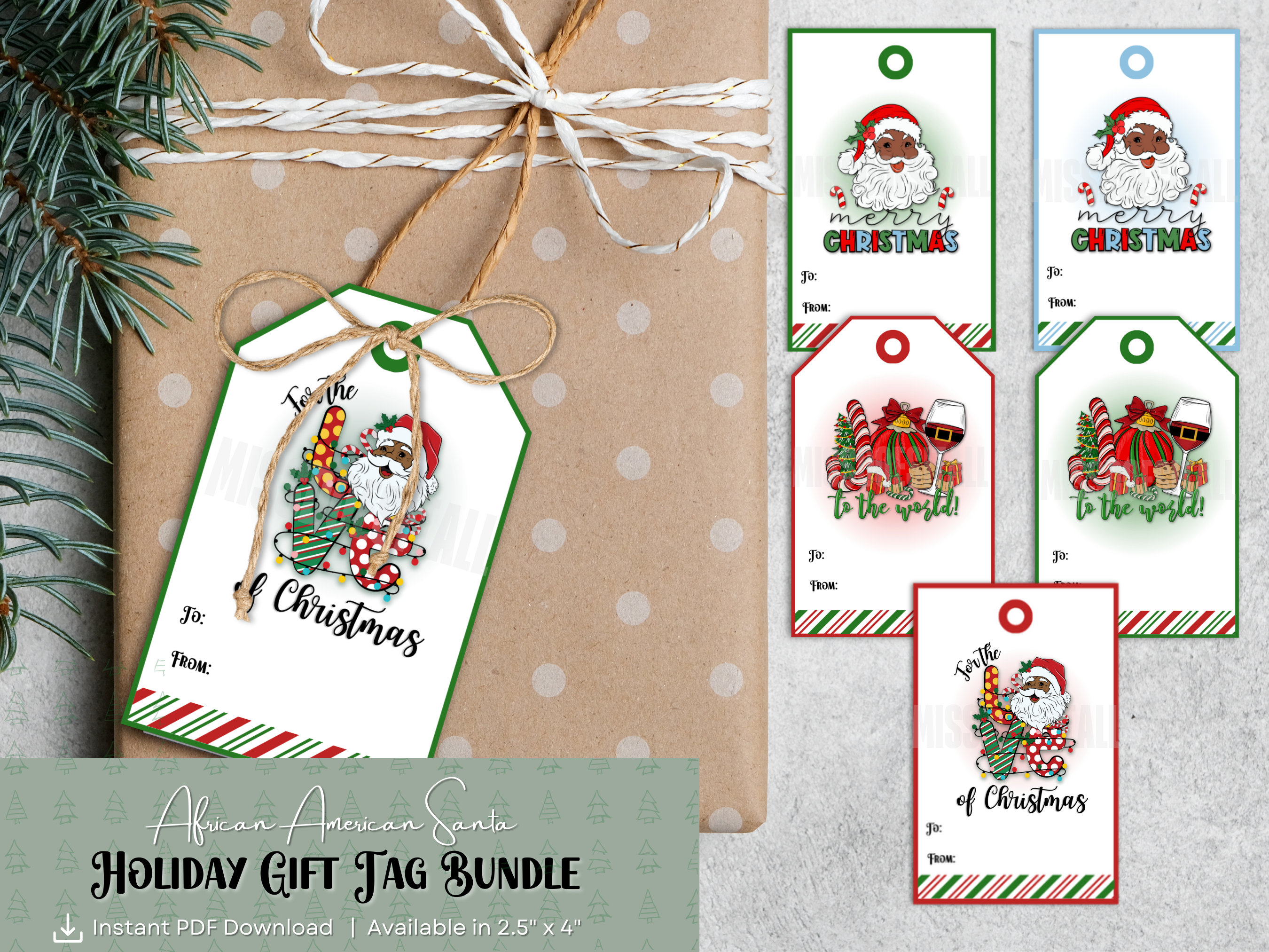 African American Christmas Gift Tags | Black Santa Gift Tags Bundle ...