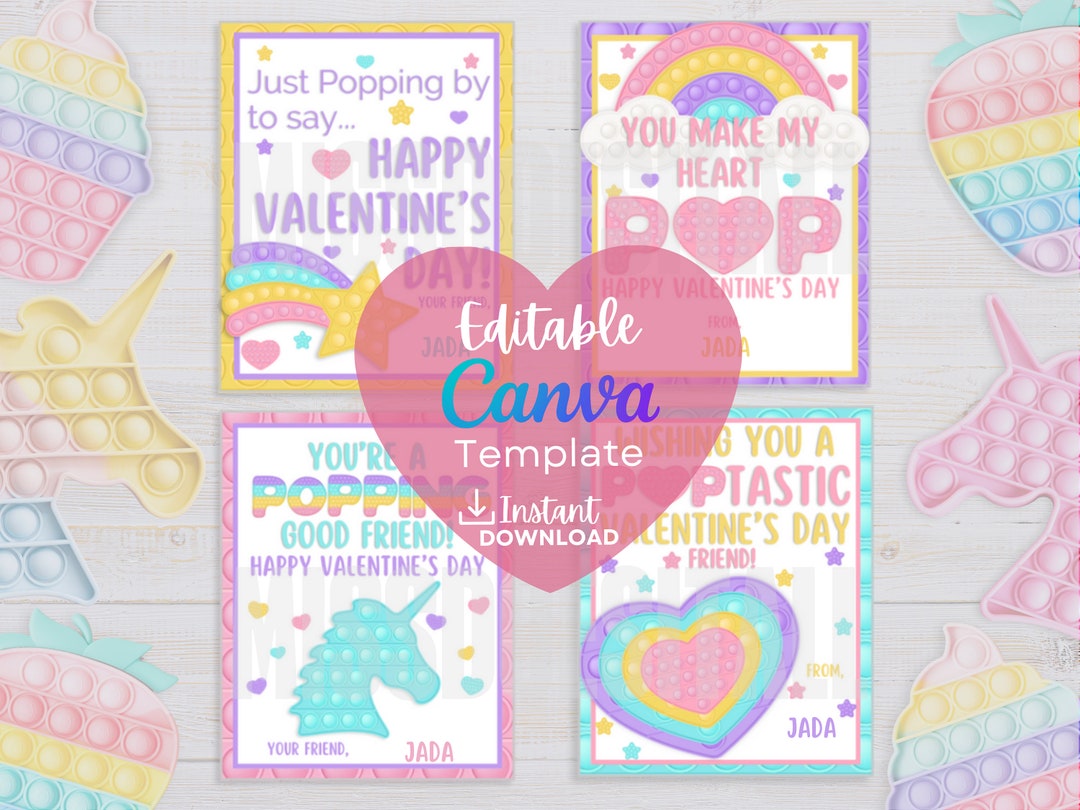 Editable Pop It Valentines Gift Tags Non-candy Classroom Valentines ...