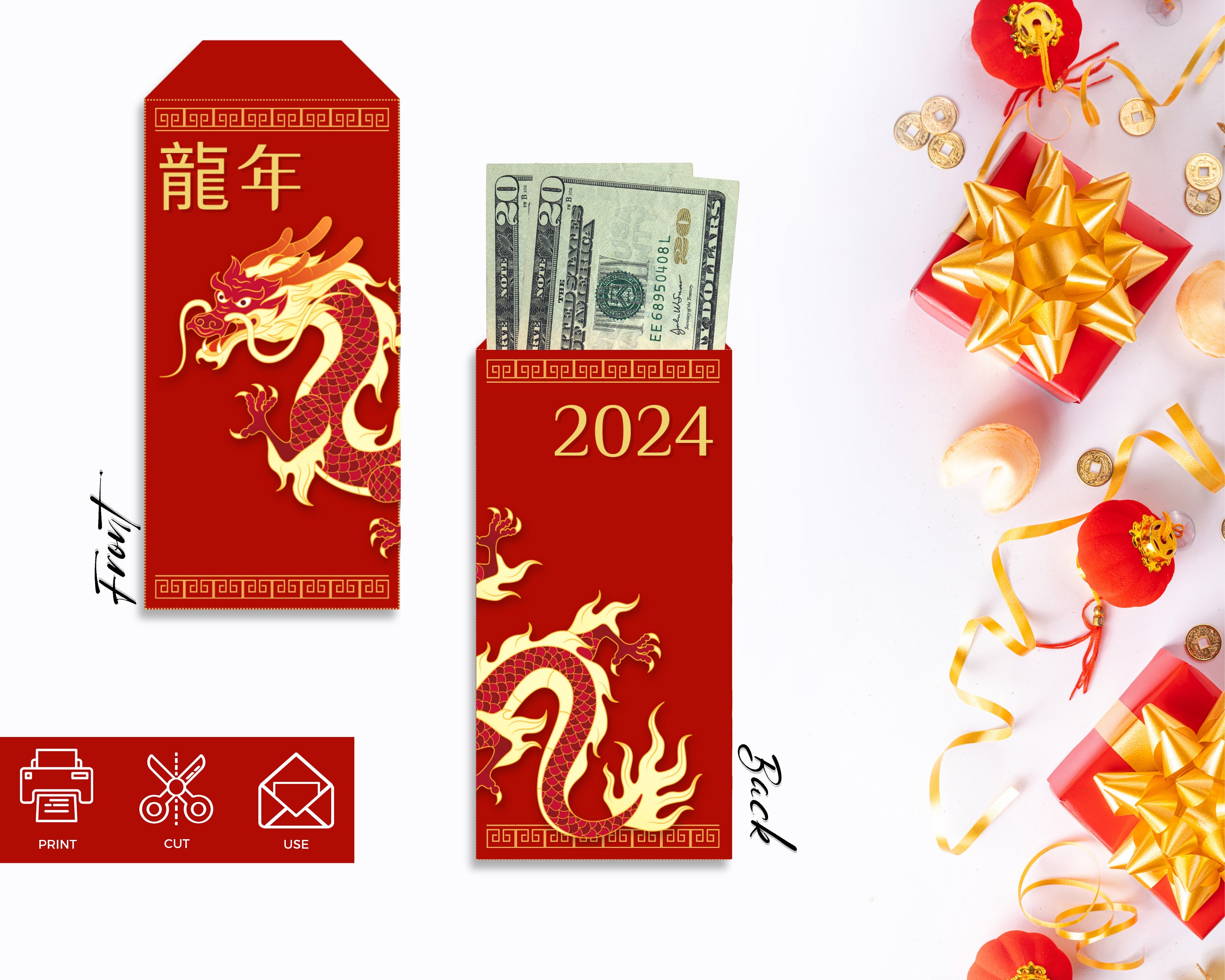 Year of the Dragon Red Envelope Set Chinese New Year 2024 Money ...