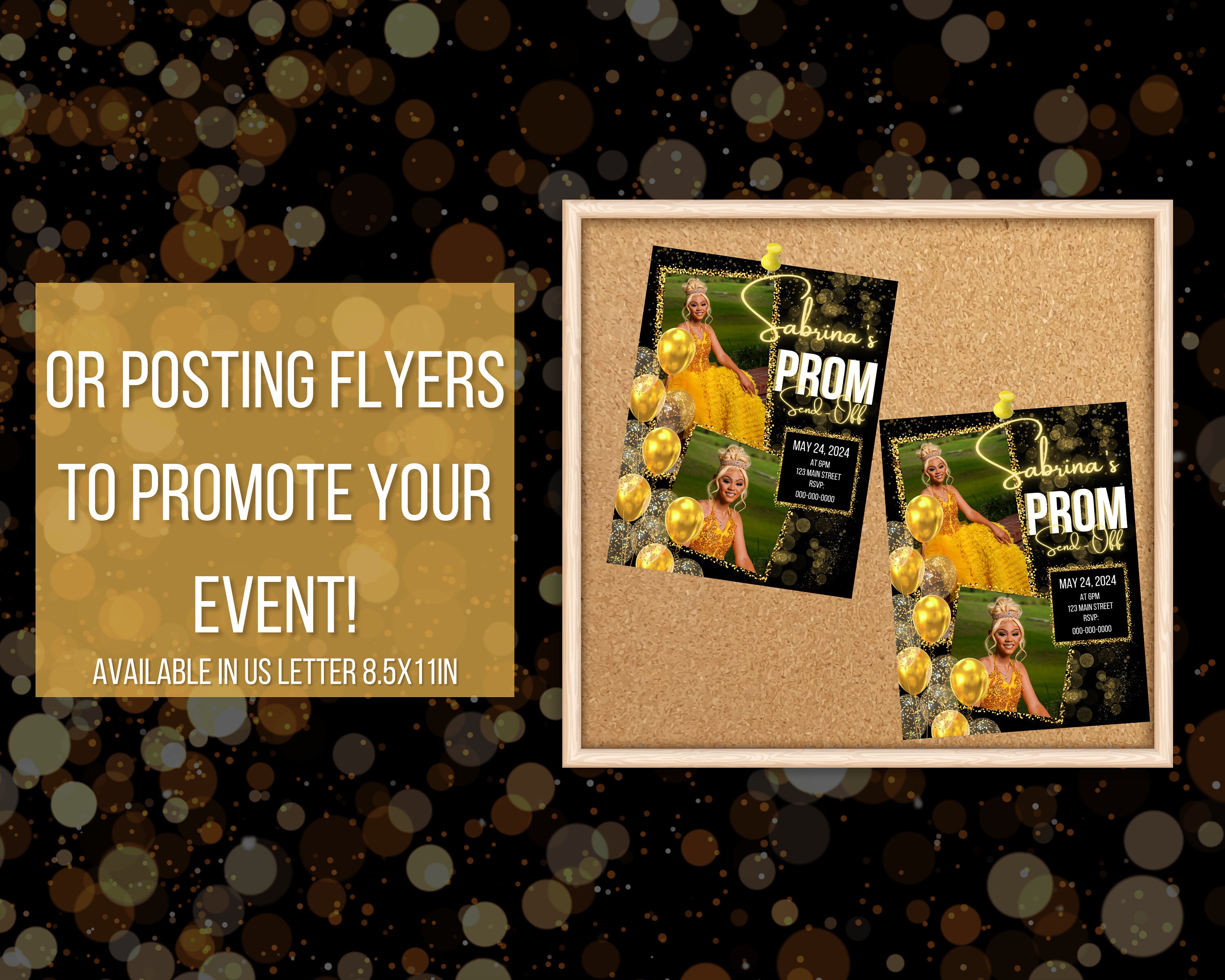 Canva Template Gold Prom Invitation Flyer | Gold Prom Dress | Prom ...