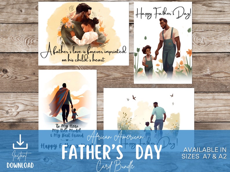 African American Fathers Day Card Bundle Black Dad Cards Printable