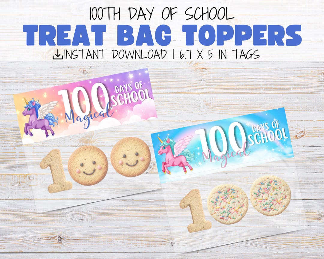 100th Day of School Treat Bag Topper | 100 Days Fold Over Labels | 100 ...