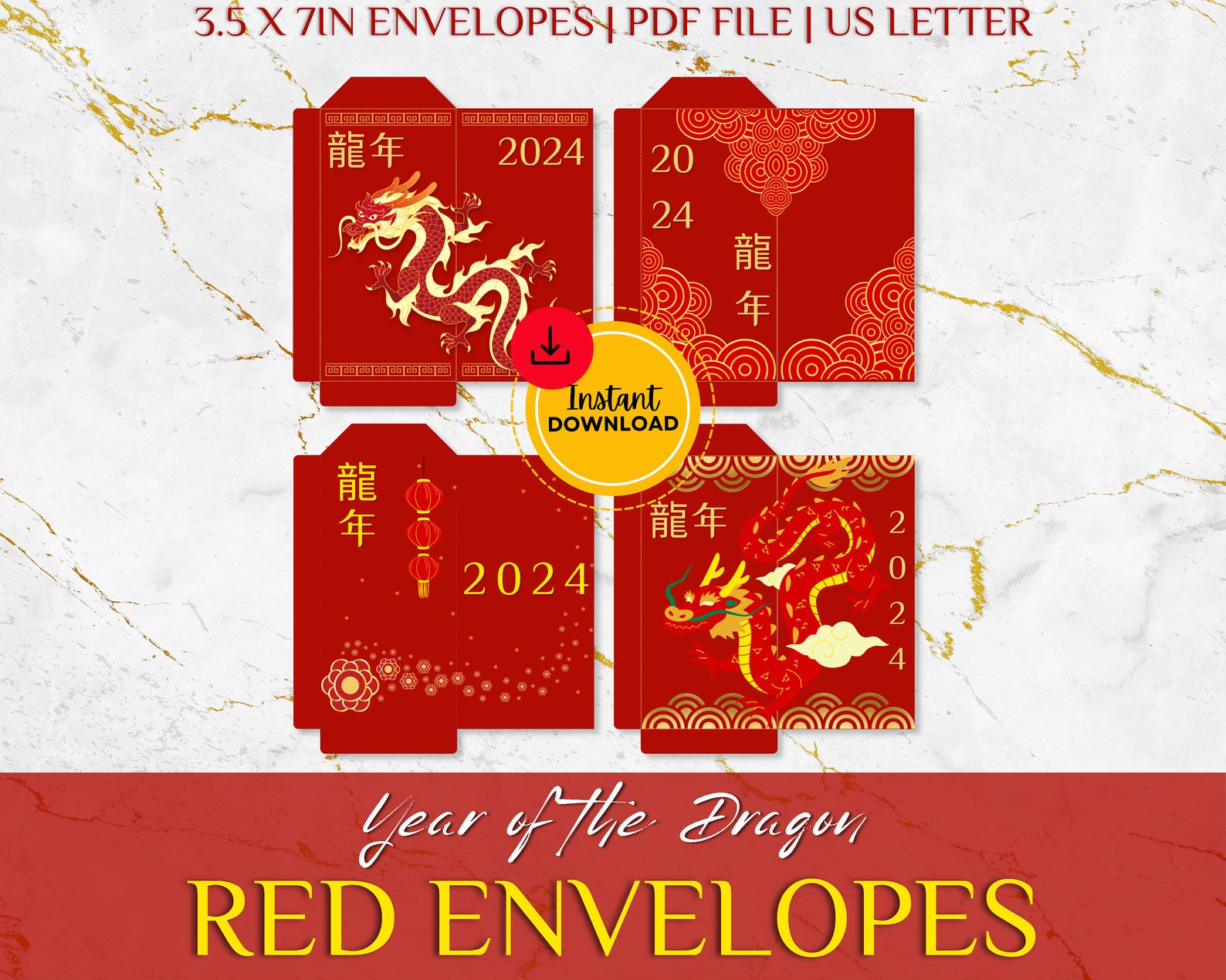 Year of the Dragon Red Envelope Set Chinese New Year 2024 Money ...