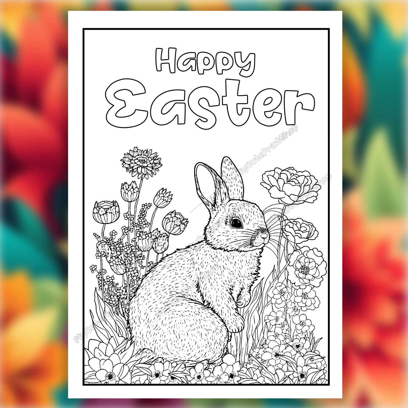 Easter Bunny Printable Coloring Page for Kids, Digital Print A4 ...
