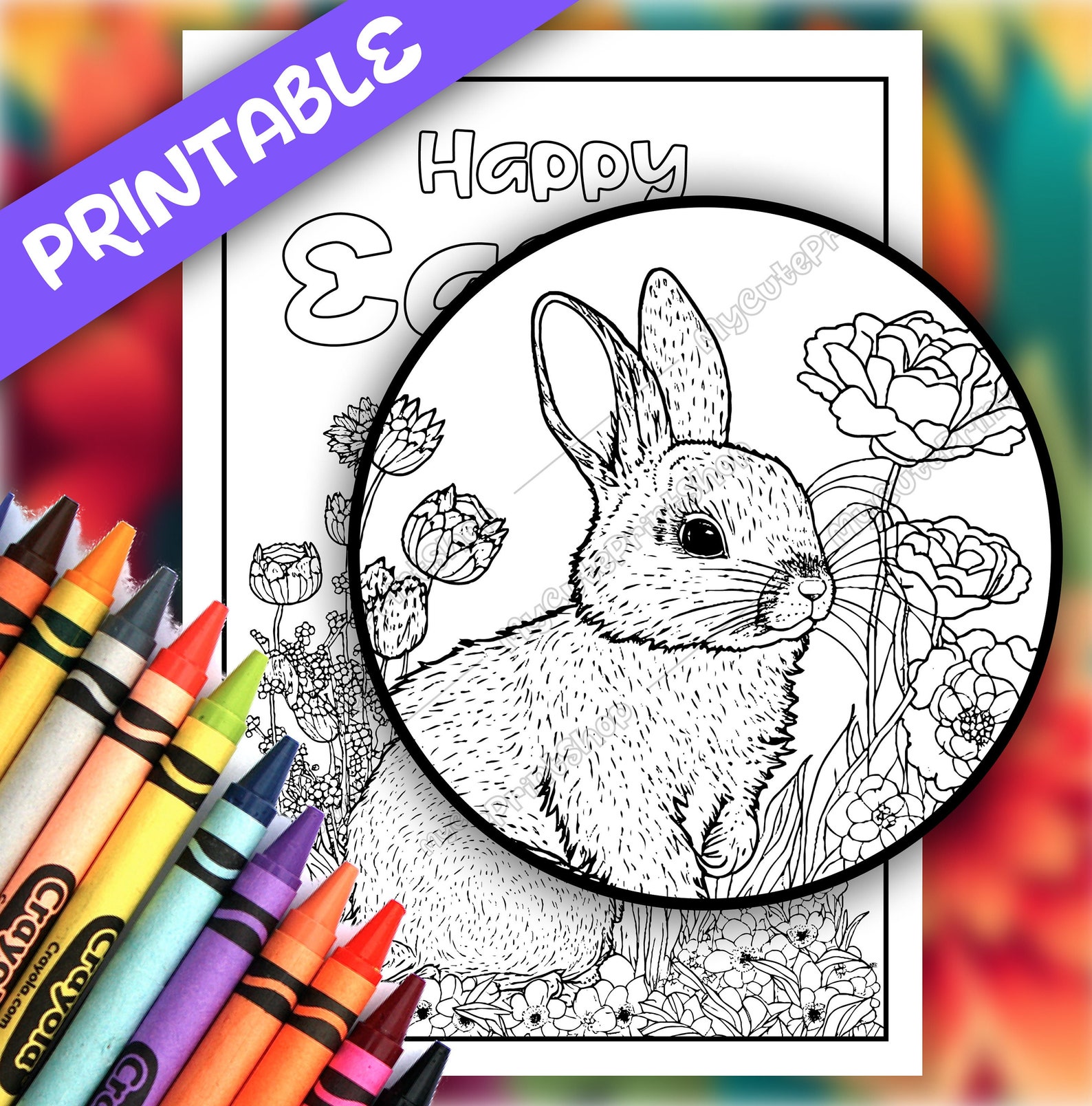 Easter Bunny Printable Coloring Page for Kids, Digital Print A4 ...