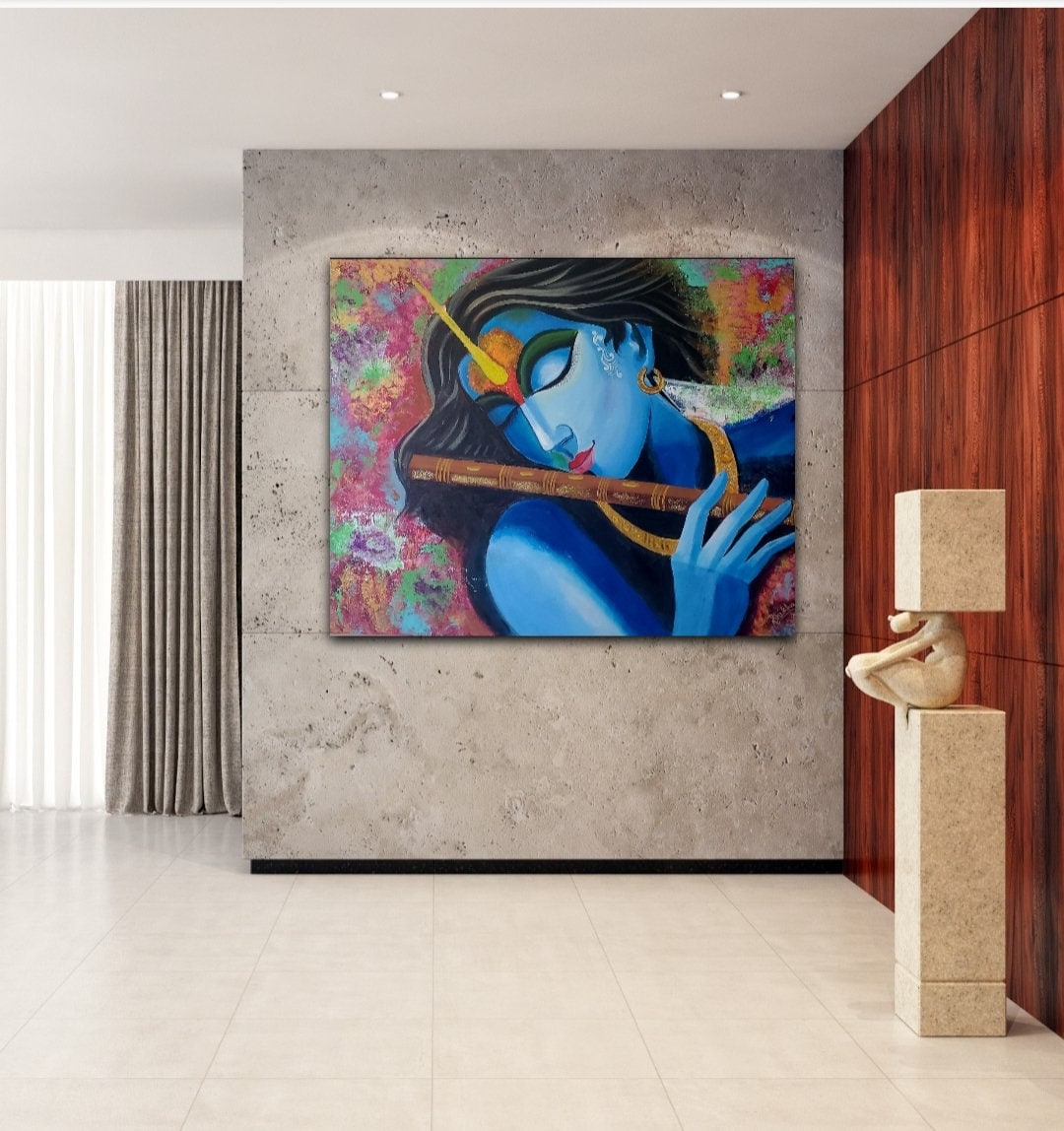 Lord Krishna, Acrylic Painting, Wall Decor, Hindu God Art, Indian ...