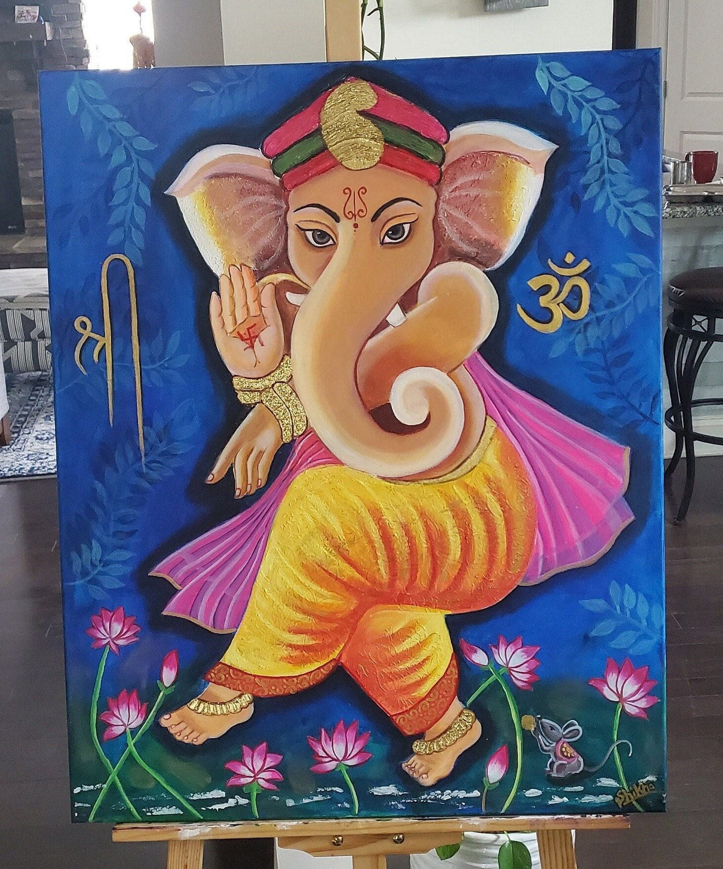 Ganpati Handmade Acrylic Painting, Wall Decor, Hindu God Art, Indian ...
