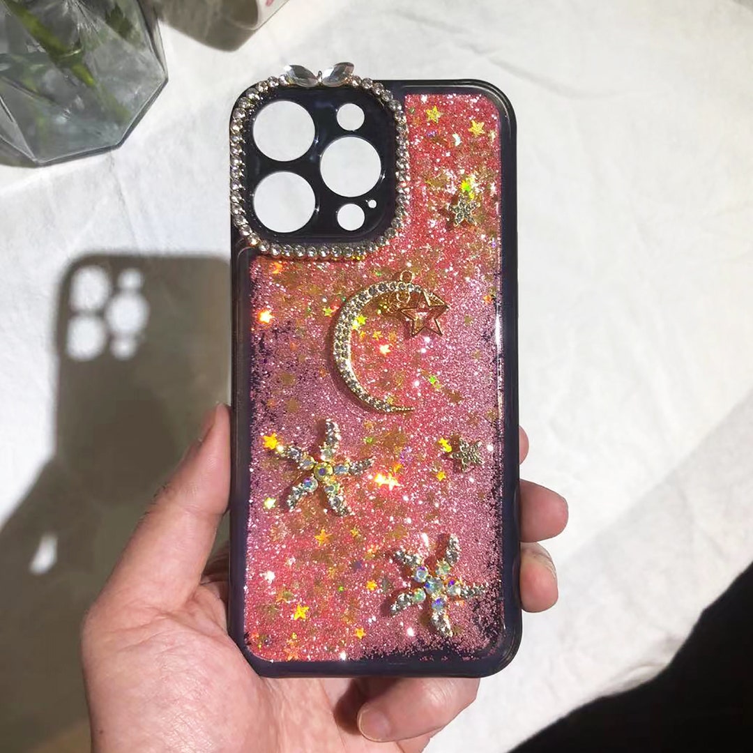 Liquid Quicksand Glitter Rhinestone Phone Case With Moon and Star for ...