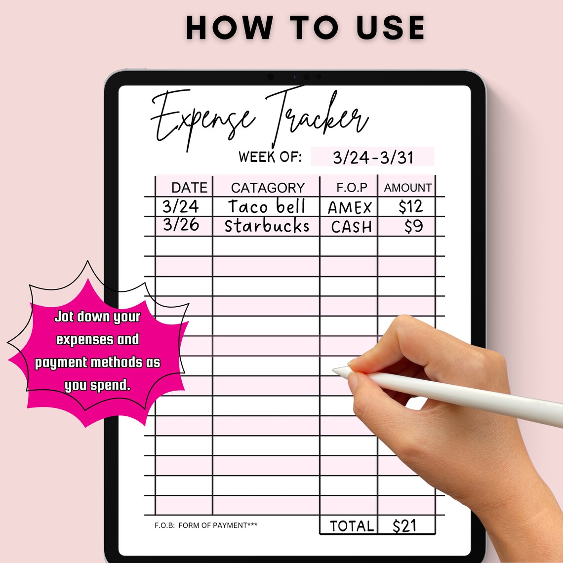 Expense Log Sheet Printable for Expense Tracking for iPad Download ...