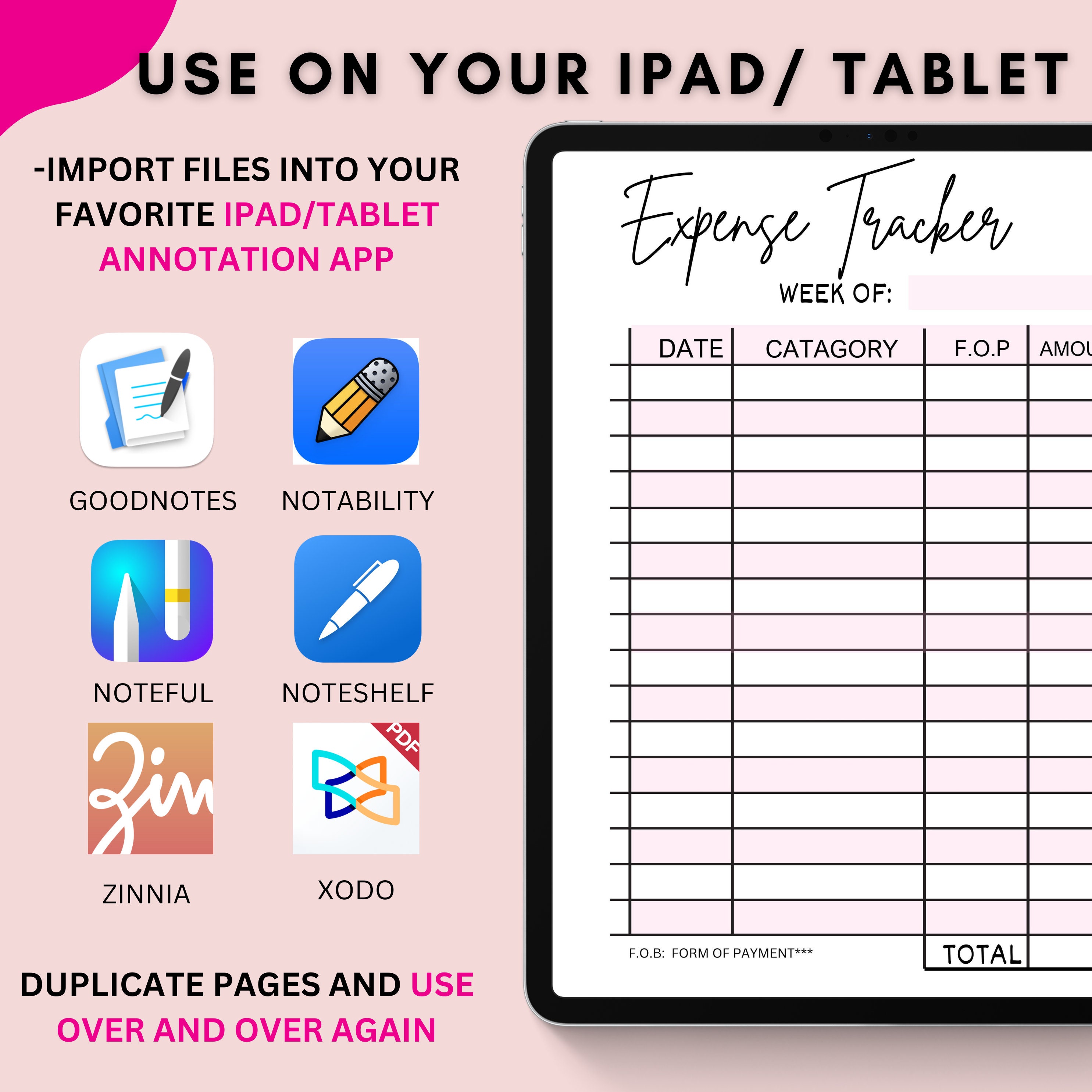 Expense Log Sheet Printable for Expense Tracking for iPad Download ...