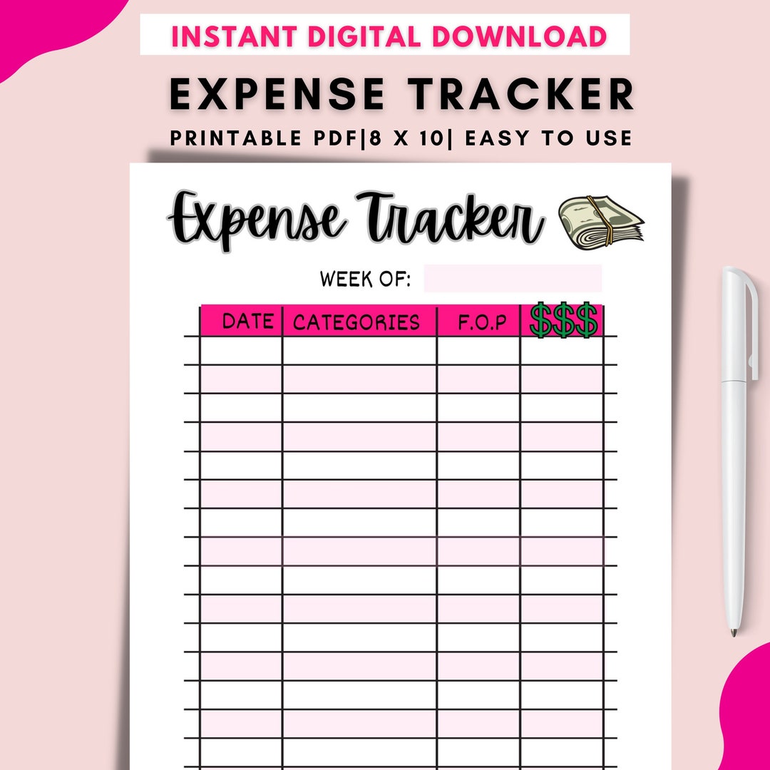 Expense Tracker Printable for Expense Tracking Pdf Form for Individuals ...