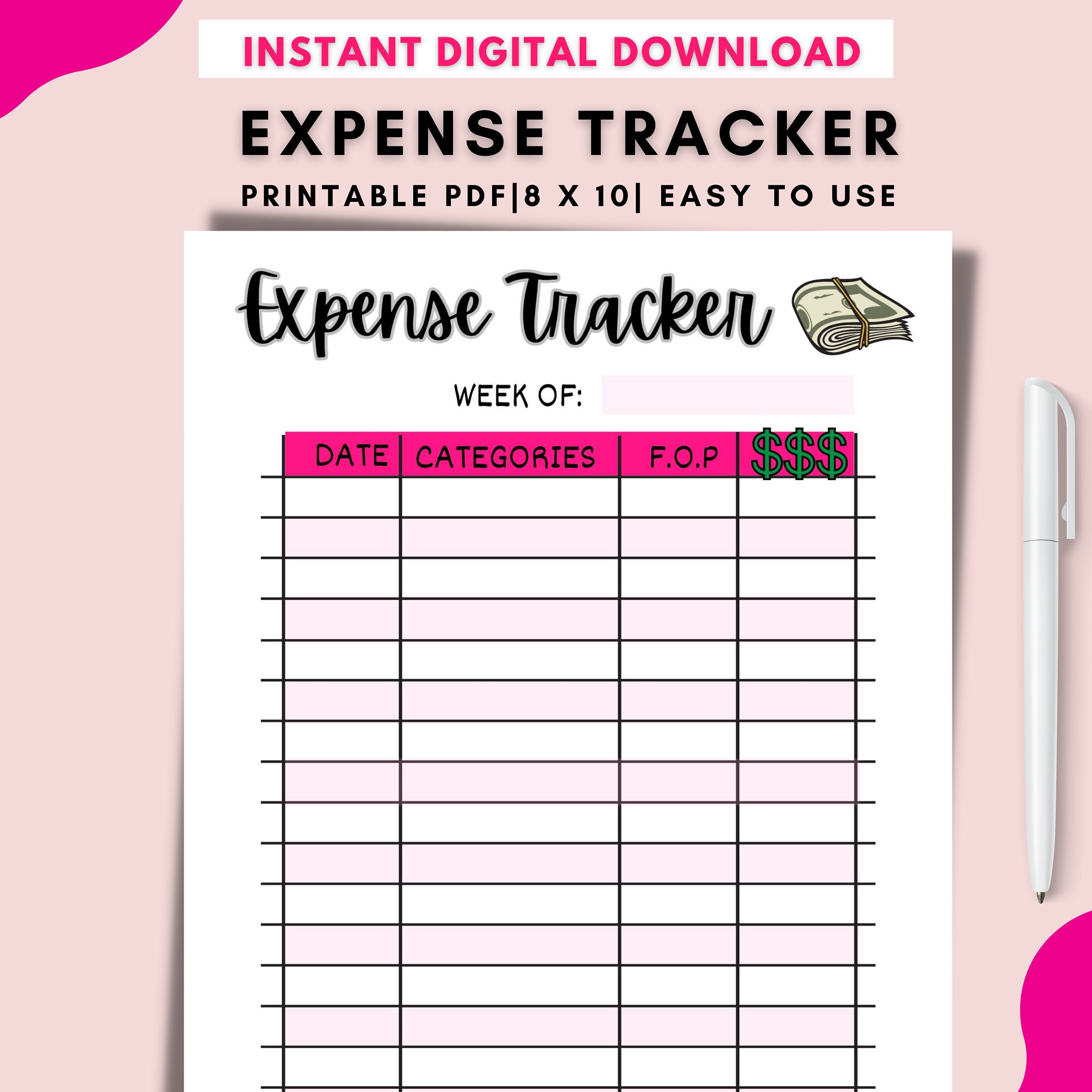 Expense Tracker Printable for Expense Tracking Pdf Form for Individuals ...