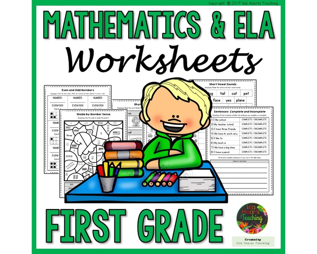 First Grade Home Learning Worksheets L Math and Language Arts Printable ...