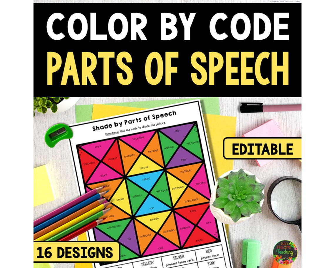 Parts of Speech Color by Code Worksheets I Fun Grammar Activities 2nd ...
