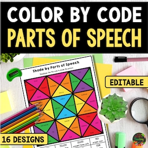 Parts of Speech Color by Code Worksheets I Fun Grammar Activities 2nd ...