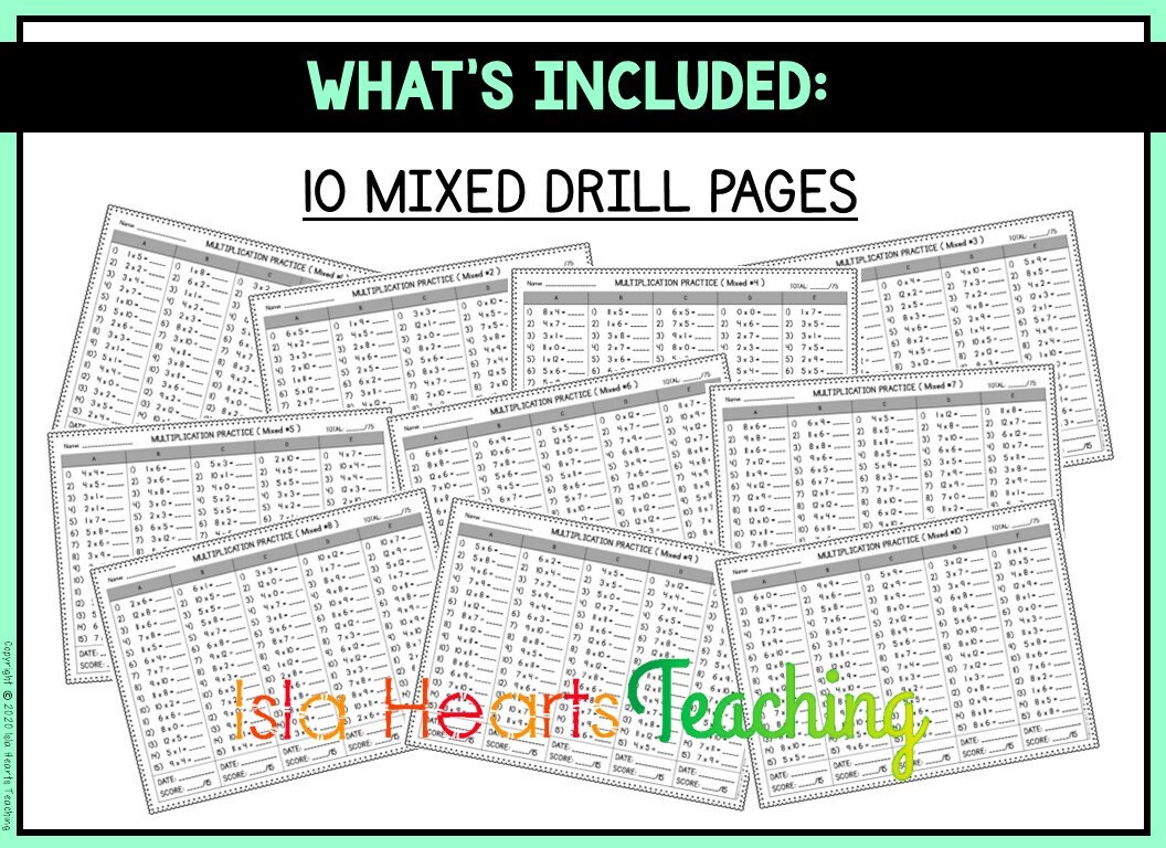Multiplication Fact Practice L Multiplication Drills L Times Tables for ...
