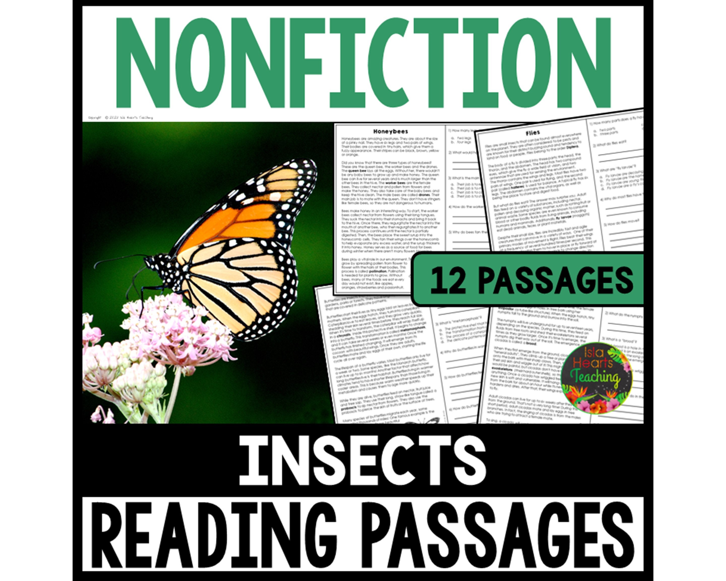 Nonfiction Reading Comprehension Passages and Questions About Insects ...