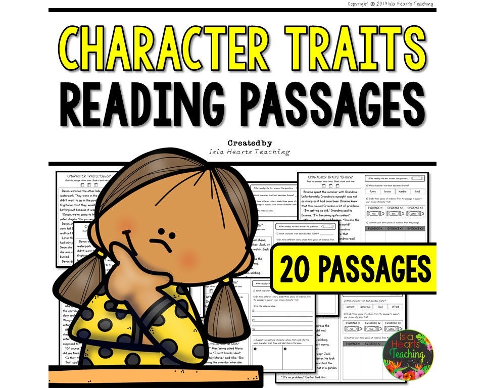 Character Traits Reading Comprehension Passages and Questions - Reading ...