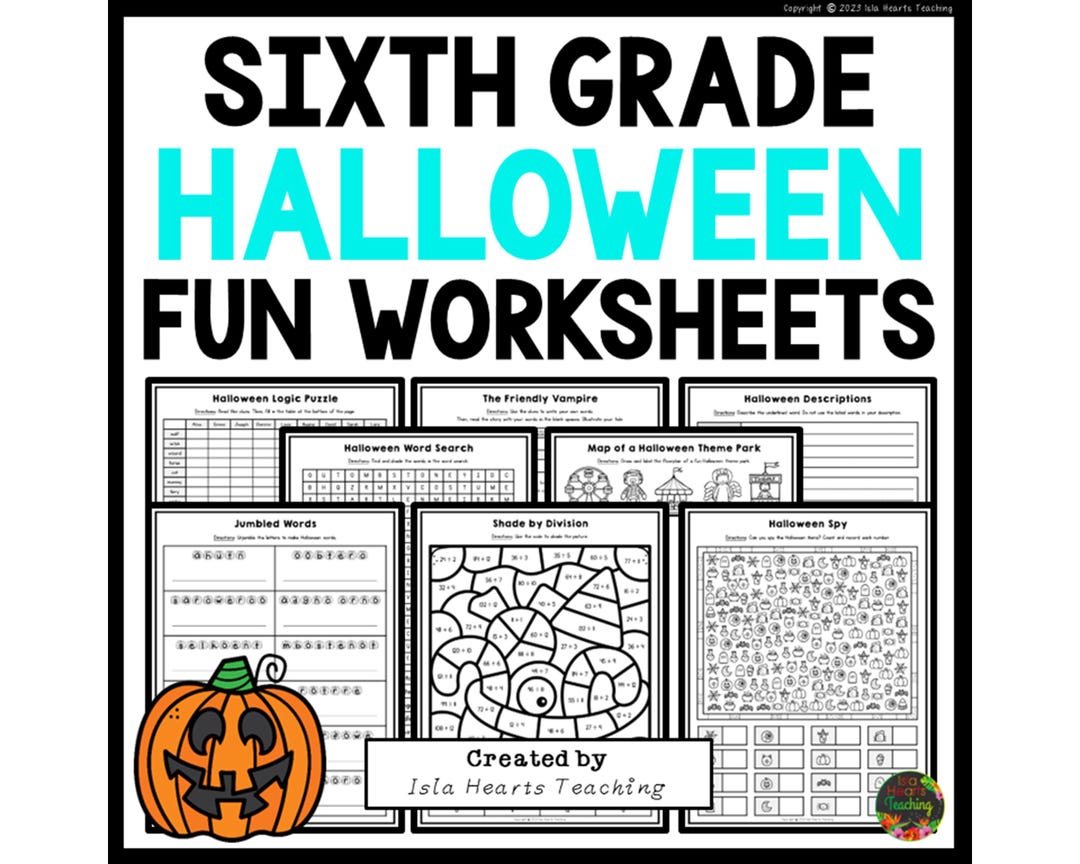 Halloween Fun Puzzles Workbook Worksheets & Activities 6th Sixth Grade ...